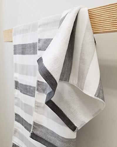 IPPINKA Senshu Japanese Towel, Ultra Soft, Quick-Drying, Two-Tone Stripes, Grey (Set of 3 Towels)