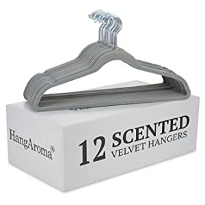 HangAroma Non-Slip Scented Velvet Hangers - Heavy Duty Clothes Hanger - Ultra Thin Space Saving 360 Degree Swivel Hook - Ideal for Coats, Jackets, Pants, & Dress - French Lavender - 12 Pack