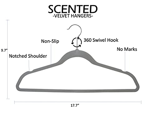 HangAroma Non-Slip Scented Velvet Hangers - Heavy Duty Clothes Hanger - Ultra Thin Space Saving 360 Degree Swivel Hook - Ideal for Coats, Jackets, Pants, & Dress - French Lavender - 12 Pack