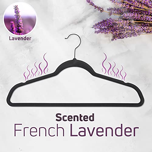 HangAroma Non-Slip Scented Velvet Hangers - Heavy Duty Clothes Hanger - Ultra Thin Space Saving 360 Degree Swivel Hook - Ideal for Coats, Jackets, Pants, & Dress - French Lavender - 12 Pack