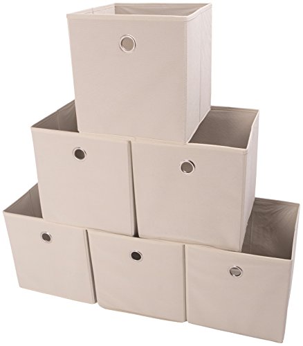 Amelitory Storage Bins Foldable Cube Organizer Fabric Drawer Set of 6 Beige