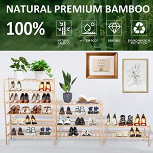 Unizooke 6-Tier Bamboo Shoe Rack for Entryway, Premium Stackable Shoe Rack Free Standing Shoe Racks for Closet Bedroom Cloakroom Study Kitchen Garden Balcony.