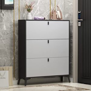 aiegle shoe storage cabinet with 3 flip drawers, freestanding wood shoe rack shoe storage cabinet for entryway, grey (35.4" w x 9.4" d x 47.2" h)