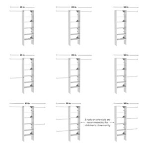 ClosetMaid SuiteSymphony Wood Closet Organizer Starter Kit Tower and 3 Hang Rods, Shelves, Adjustable, Fits Spaces 5 – 10 ft. Wide, Pure White, 25"