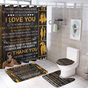 zkswdez basketballto my wife i love you 4pcs shower curtain sets with non slip rugs, toilet lid cover and bath mat, shower curtain with 12 hooks for bathroom