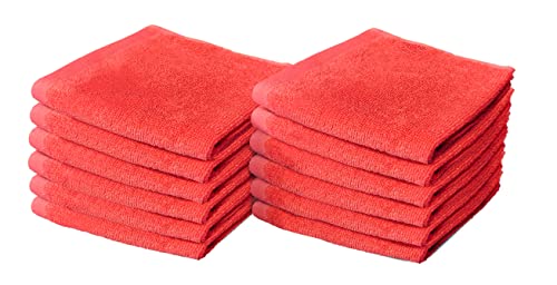 Maymarg 100 % Cotton Towels (Tomato, Washcloths - Set of 12, 12x12)