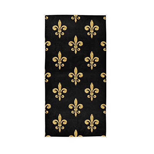 susiyo Gold Glitter Fleur-De-Lis Hand Towels Soft Highly Absorbent Large Hand Towels Fashion Print Fingertip Towels Bath Towel Multipurpose for Hand Face Bathroom Gym Hotel Spa (30 x 15 inch)