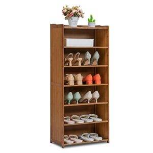 monibloom large 7-tier free standing bamboo shoe organizer rack 16-20 paris for entryway hallway bedroom balcony living room, brown