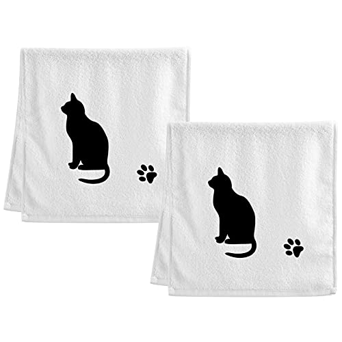 ALAZA Black Cat and Paw Prints Towels 100% Cotton Hand Towel for Bathroom 16 x 30 inch, Absorbent Soft & Skin-Friendly, 2 Pieces