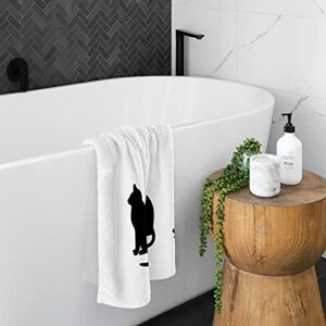 ALAZA Black Cat and Paw Prints Towels 100% Cotton Hand Towel for Bathroom 16 x 30 inch, Absorbent Soft & Skin-Friendly, 2 Pieces