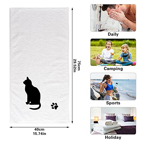 ALAZA Black Cat and Paw Prints Towels 100% Cotton Hand Towel for Bathroom 16 x 30 inch, Absorbent Soft & Skin-Friendly, 2 Pieces