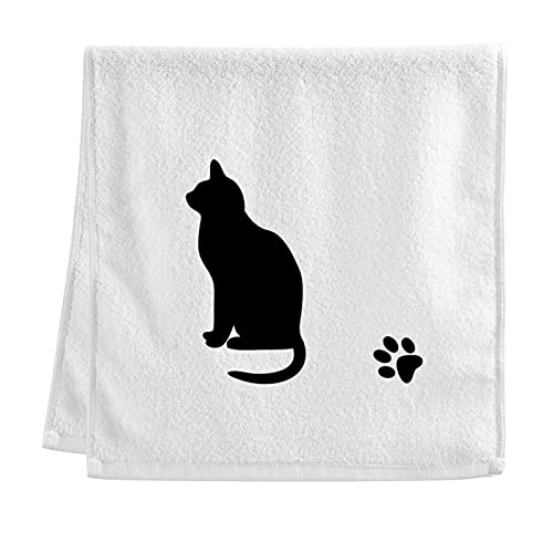 ALAZA Black Cat and Paw Prints Towels 100% Cotton Hand Towel for Bathroom 16 x 30 inch, Absorbent Soft & Skin-Friendly, 2 Pieces