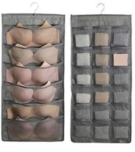 st-best-p bra and underwear hanging storage organizer mesh pockets dual sided wall shelves space saver bag sock underpants drawer closet clothes rack (gray:(6+18pockets))