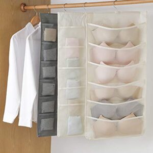 ST-BEST-P Bra and Underwear Hanging Storage Organizer Mesh Pockets Dual Sided Wall Shelves Space Saver Bag Sock Underpants Drawer Closet Clothes Rack (Gray:(6+18pockets))