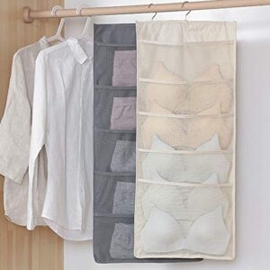 ST-BEST-P Bra and Underwear Hanging Storage Organizer Mesh Pockets Dual Sided Wall Shelves Space Saver Bag Sock Underpants Drawer Closet Clothes Rack (Gray:(6+18pockets))