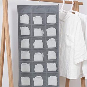 ST-BEST-P Bra and Underwear Hanging Storage Organizer Mesh Pockets Dual Sided Wall Shelves Space Saver Bag Sock Underpants Drawer Closet Clothes Rack (Gray:(6+18pockets))