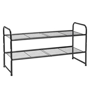 georis stackable 2-tier shoe rack, space-saving wide 15-pairs shoe shelf organizer for closet, entryway, hallway, black