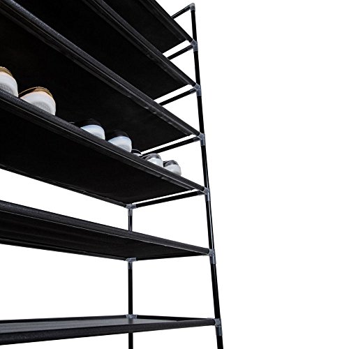 KAAYEE 10 Tiers Shoe Rack Storage Organizer Shelves 50 Pairs Stackable Shoes Racks (39.37 x 11 x 70.87) Non-Woven Fabrics & Steel with Handle (Black)