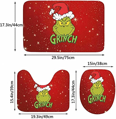 ZMMB Christmas Shower Curtain 4 Piece Sets with Non-Slip Rugs,Toilet Lid Cover and Bath Mat,Christmas Shower Curtain with 12 Hooks Bathroom Set Holiday Home Decor