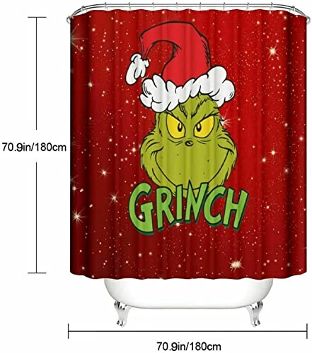 ZMMB Christmas Shower Curtain 4 Piece Sets with Non-Slip Rugs,Toilet Lid Cover and Bath Mat,Christmas Shower Curtain with 12 Hooks Bathroom Set Holiday Home Decor