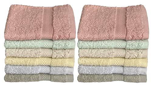 Washcloths, Set of 12 - 100% Ring Spun Cotton Wash Cloth – Thick Loop Pile Washcloth - Extra Absorbent and Soft – Lint Free Face Towel – Perfect for Bathroom Machine Washable Size 13 X 13 inch.