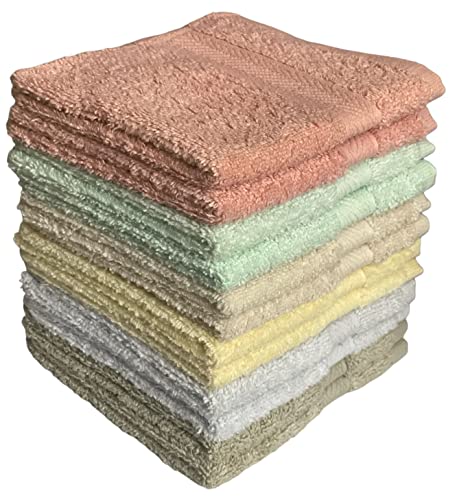 Washcloths, Set of 12 - 100% Ring Spun Cotton Wash Cloth – Thick Loop Pile Washcloth - Extra Absorbent and Soft – Lint Free Face Towel – Perfect for Bathroom Machine Washable Size 13 X 13 inch.