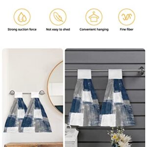 Hand Tie Towel Set of 2,Blue White Gray Oil Painting Hanging Kitchen Towels with Loop, Absorbent Tea Bar Dish Towel Fast Drying Towels for Bathroom,Geometric Gradient Abstract Art