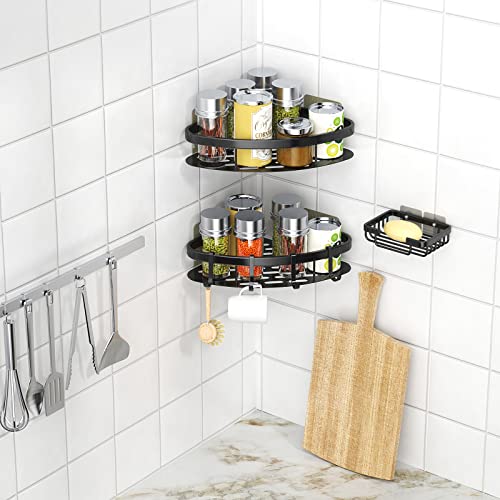 DeaGenlte Corner Shower Caddy, 3-Pack Shower Caddy Corner Shelf, No Drilling Adhesive Shower Wall Caddy with 4 Hooks, Shower Caddies for Kitchen, Dorm and Bathroom