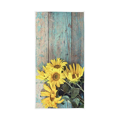 ALAZA Hand Towels Yellow Sunflowers on Old Wooden Boards Soft Face Towels Highly Absorbent 30x15 inch Fingertip Towels Kids Bath Towel Multipurpose Decor for Gym Beach Yoga Bathroom Towels