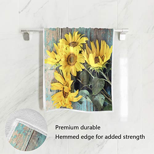 ALAZA Hand Towels Yellow Sunflowers on Old Wooden Boards Soft Face Towels Highly Absorbent 30x15 inch Fingertip Towels Kids Bath Towel Multipurpose Decor for Gym Beach Yoga Bathroom Towels