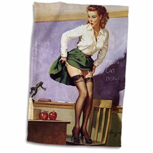 3drose print of elvgren pinup teacher jumps from frog - towels (twl-204078-1)