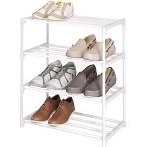 sokosen 4-tier small shoe rack, metal stackable kids shoe shelf storage zapateras organizer,narrow shoe stand sturdy for closet hallway entryway living room bedroom（white）