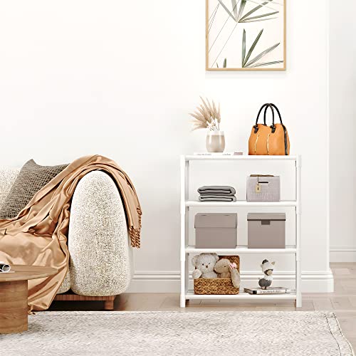 SOKOSEN 4-Tier Small Shoe Rack, Metal Stackable Kids Shoe Shelf Storage Zapateras Organizer,Narrow Shoe Stand Sturdy for Closet Hallway Entryway Living Room Bedroom（White）