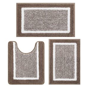 pauwer bathroom rugs sets 3 piece bathroom shower rugs with u-shaped contour toilet mat absorbent microfiber plush bath mats non slip bath rugs machine washable shaggy bathroom floor mats, coffee