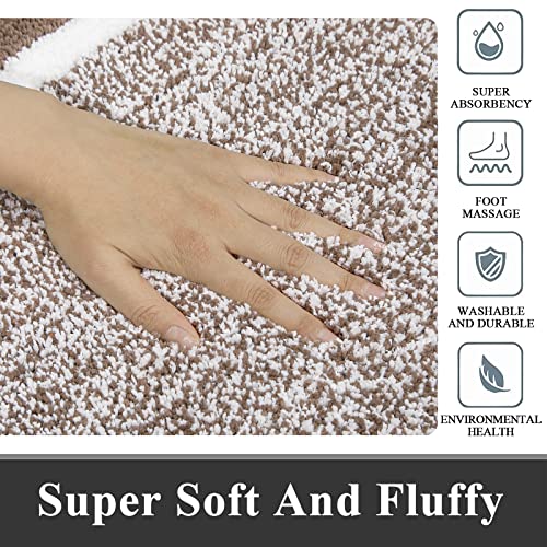 Pauwer Bathroom Rugs Sets 3 Piece Bathroom Shower Rugs with U-Shaped Contour Toilet Mat Absorbent Microfiber Plush Bath Mats Non Slip Bath Rugs Machine Washable Shaggy Bathroom Floor Mats, Coffee