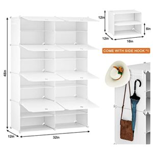 Shoe Rack Organizer,6 Tier Shoe Organizer for Closet, Stackable 24 Pair Covered Shoe Rack Shoe Shelves Shoe Storage Shoe Cabinet for Entryway Bedroom Hallway（White）