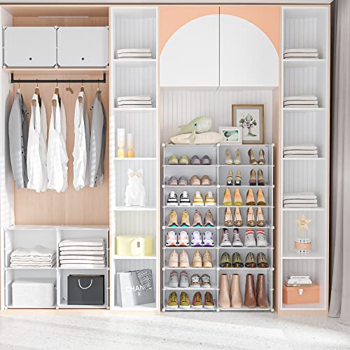 Shoe Rack Organizer,6 Tier Shoe Organizer for Closet, Stackable 24 Pair Covered Shoe Rack Shoe Shelves Shoe Storage Shoe Cabinet for Entryway Bedroom Hallway（White）