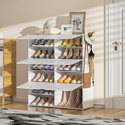 Shoe Rack Organizer,6 Tier Shoe Organizer for Closet, Stackable 24 Pair Covered Shoe Rack Shoe Shelves Shoe Storage Shoe Cabinet for Entryway Bedroom Hallway（White）