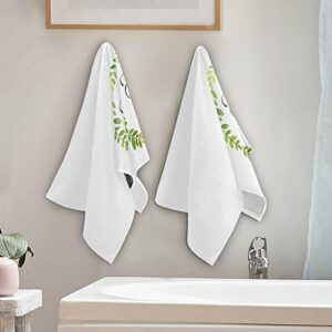 Oreayn Monogrammed Hand Towel for Bathroom Kitchen Beach Polyester Cotton Set of 2 Green Leaves Frame Wreath Fingertip Towel Soft Absorbent 28.3 x 14.4 Inch, Monogram Letter K