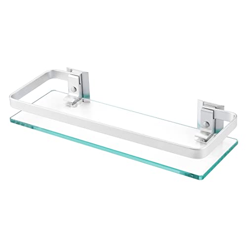 KES Aluminum Bathroom Glass Shelf Tempered Glass Rectangular 1 Tier Extra Thick Silver Wall Mounted, A4126A