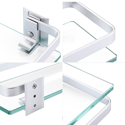 KES Aluminum Bathroom Glass Shelf Tempered Glass Rectangular 1 Tier Extra Thick Silver Wall Mounted, A4126A