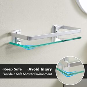 KES Aluminum Bathroom Glass Shelf Tempered Glass Rectangular 1 Tier Extra Thick Silver Wall Mounted, A4126A