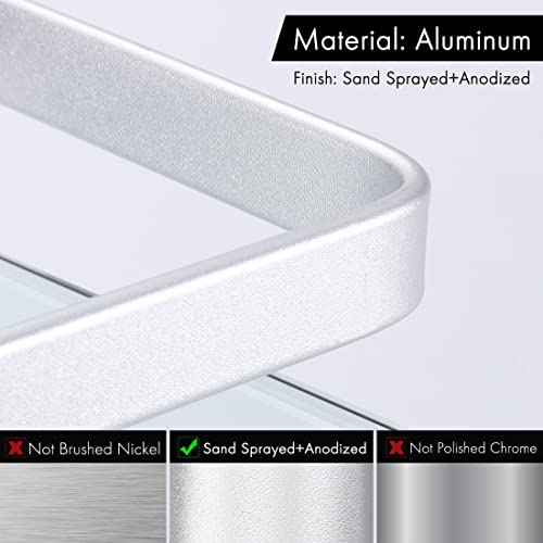 KES Aluminum Bathroom Glass Shelf Tempered Glass Rectangular 1 Tier Extra Thick Silver Wall Mounted, A4126A