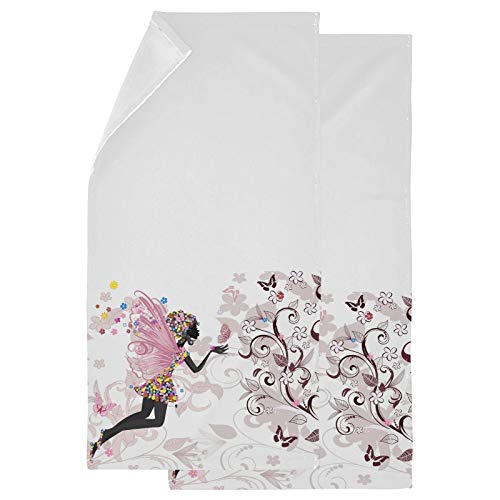 Naanle Magic Fairy Flowers Girl Butterfly 2 Set Soft Fluffy Guest Home Decor Hand Towels, Multipurpose for Bathroom, Hotel, Gym and Spa (14" x 28",White)