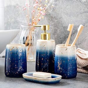 ceramic bathroom accessories set of 4 gradient blue washing set 2 gargle cups,1 soap dishes,1 lotion dispenser ideas home gift for ware home decor