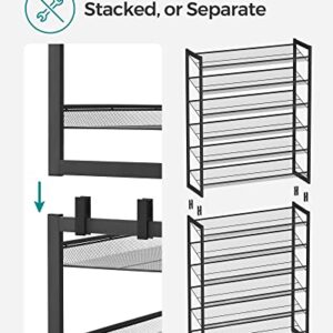 SONGMICS Shoe Rack, 12-Tier Tall Metal Shoe Storage Organizer for Closet, Entryway, Garage, Set of 2 6-Tier Big Stackable Shoes Rack Shelf, Adjustable Feet & Slanted Shelves, Holds 48-60 Pairs, Black