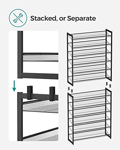 SONGMICS Shoe Rack, 12-Tier Tall Metal Shoe Storage Organizer for Closet, Entryway, Garage, Set of 2 6-Tier Big Stackable Shoes Rack Shelf, Adjustable Feet & Slanted Shelves, Holds 48-60 Pairs, Black