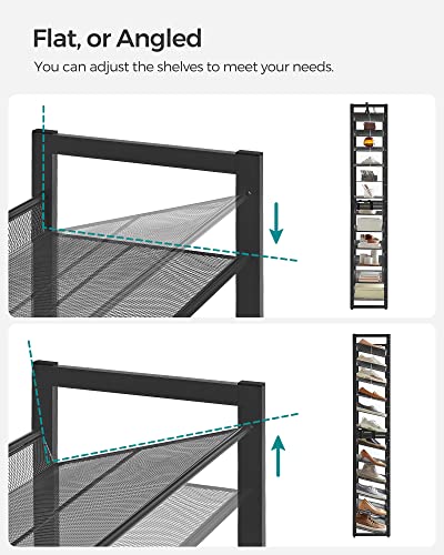 SONGMICS Shoe Rack, 12-Tier Tall Metal Shoe Storage Organizer for Closet, Entryway, Garage, Set of 2 6-Tier Big Stackable Shoes Rack Shelf, Adjustable Feet & Slanted Shelves, Holds 48-60 Pairs, Black