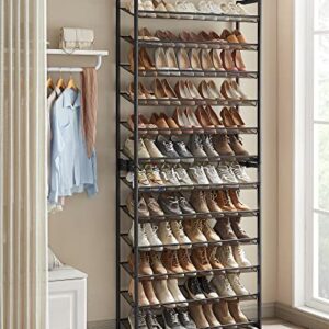 SONGMICS Shoe Rack, 12-Tier Tall Metal Shoe Storage Organizer for Closet, Entryway, Garage, Set of 2 6-Tier Big Stackable Shoes Rack Shelf, Adjustable Feet & Slanted Shelves, Holds 48-60 Pairs, Black