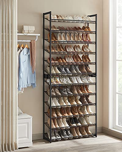 SONGMICS Shoe Rack, 12-Tier Tall Metal Shoe Storage Organizer for Closet, Entryway, Garage, Set of 2 6-Tier Big Stackable Shoes Rack Shelf, Adjustable Feet & Slanted Shelves, Holds 48-60 Pairs, Black